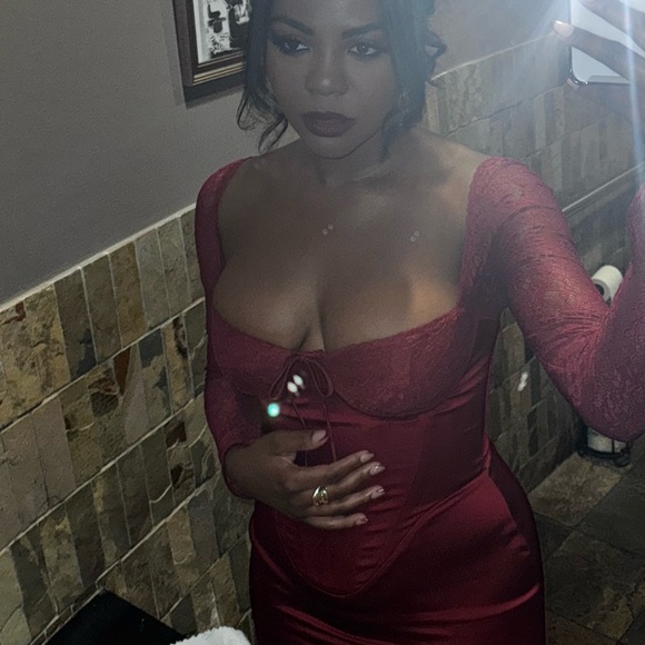 House of CB | Dresses | Perdi Berry Satin Maxi Dress With Corset | Poshmark